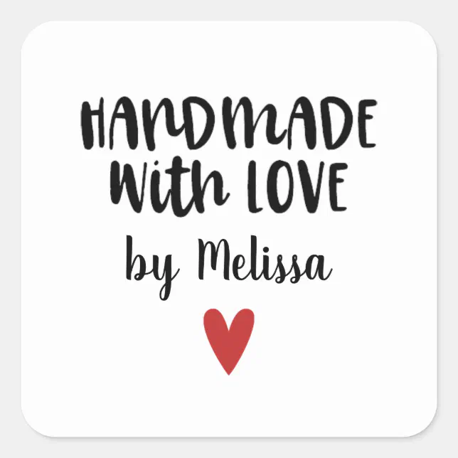Handmade With Love Personalized Square Sticker | Zazzle