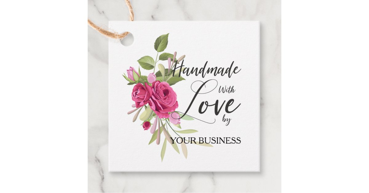 Handmade with Love Quote on Floral Garland Favor Tags | Zazzle
