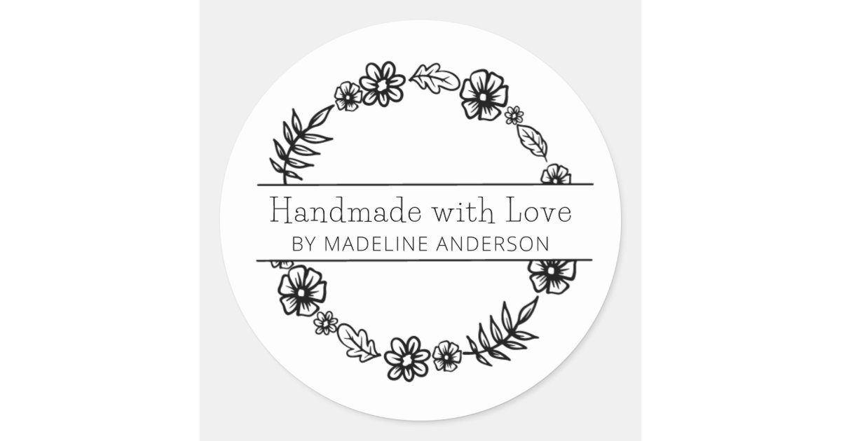 Handmade with Love Round Floral Classic Round Sticker | Zazzle