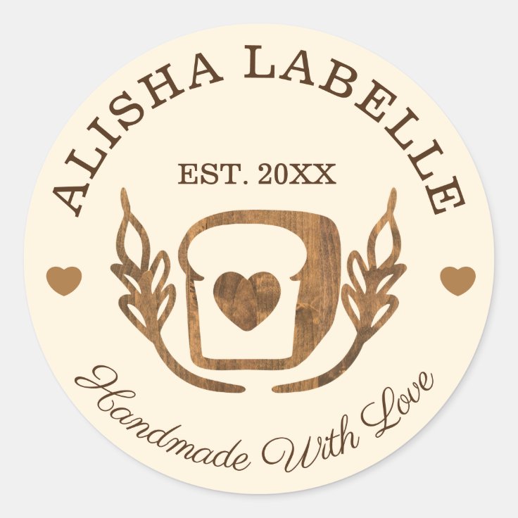 Handmade With Love Rustic Bakery Loaf Of Bread Classic Round Sticker ...