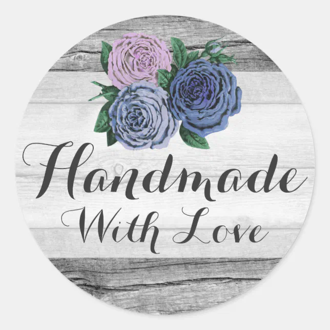Handmade With Love Rustic Country Barn Wood Roses Classic Round Sticker ...