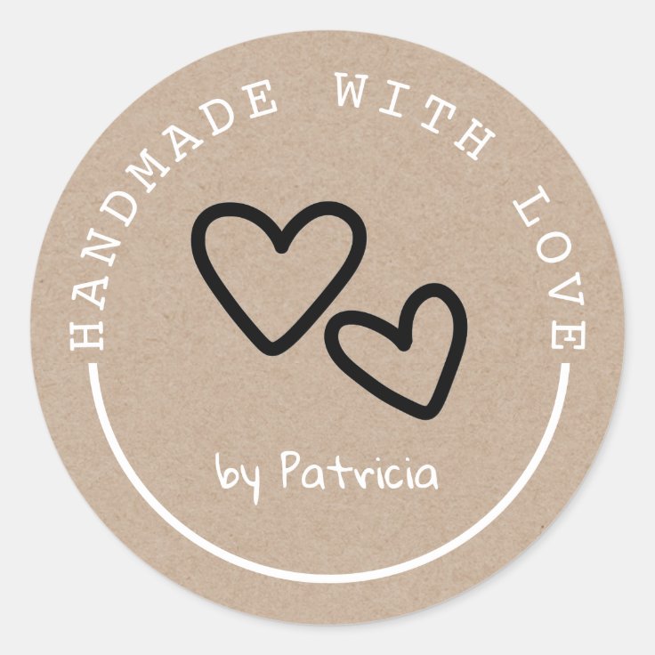 Handmade With Love Rustic Kraft Classic Round Sticker | Zazzle