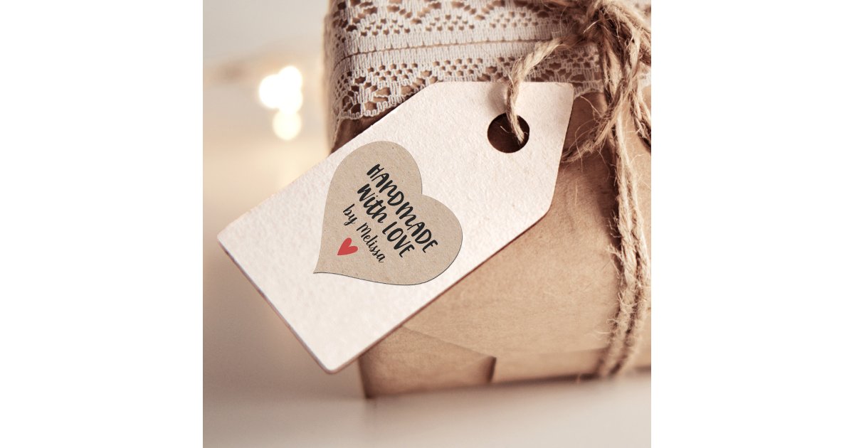 Handmade With Love Rustic Kraft Heart Sticker | Zazzle