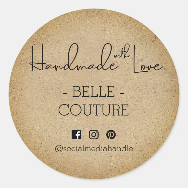 Handmade with Love Rustic Ombre Kraft Look Custom Classic Round Sticker ...