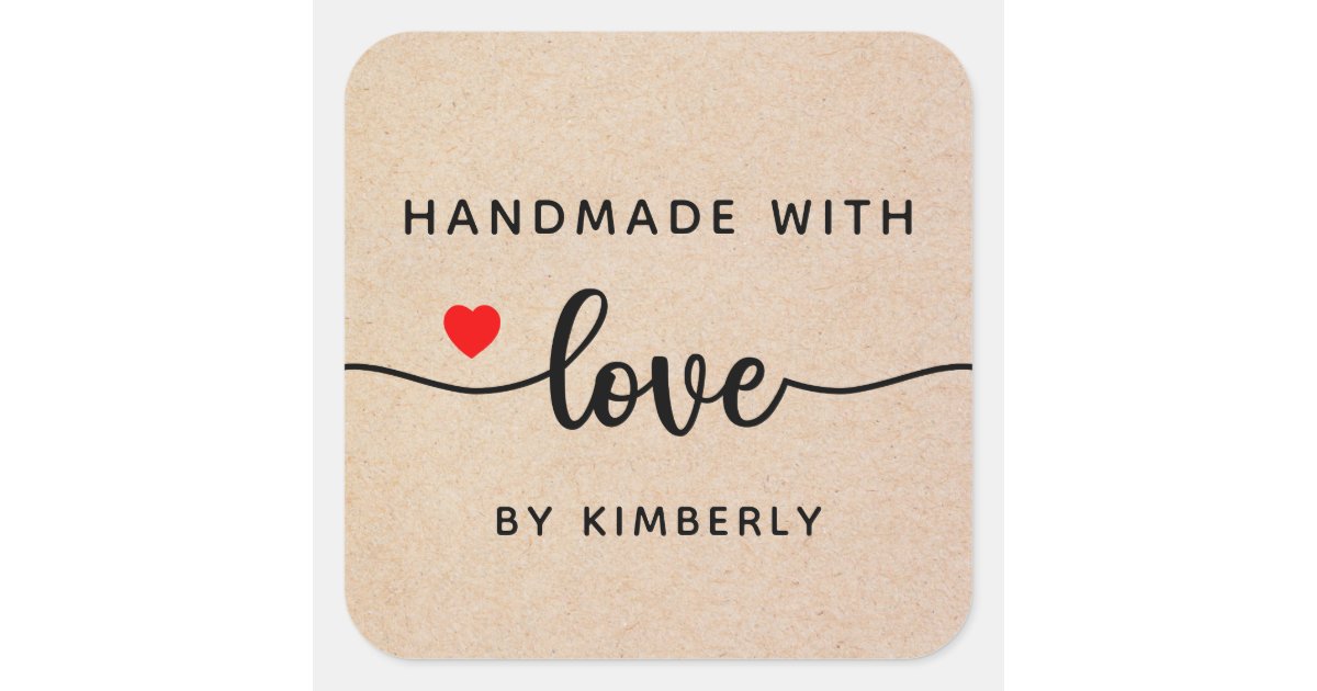 Handmade with Love Simple Square Sticker | Zazzle