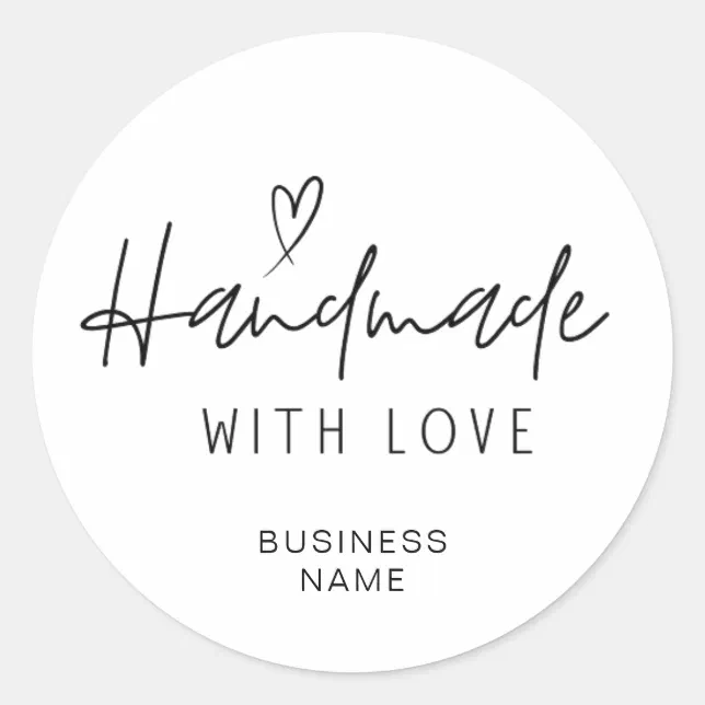 Handmade With Love Small Business Name Classic Round Sticker | Zazzle