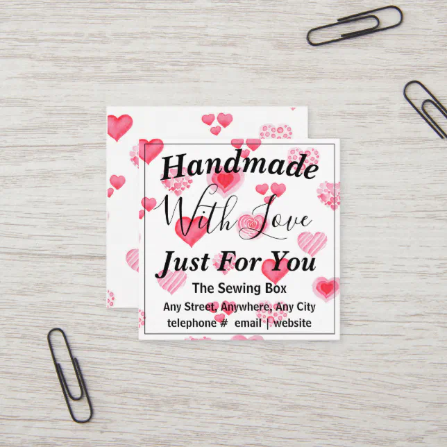 Handmade with Love Small Business Square Business Card | Zazzle