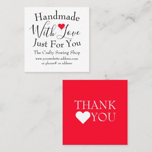 Handmade With Love Small Craft Business Supplies Square Business Card ...
