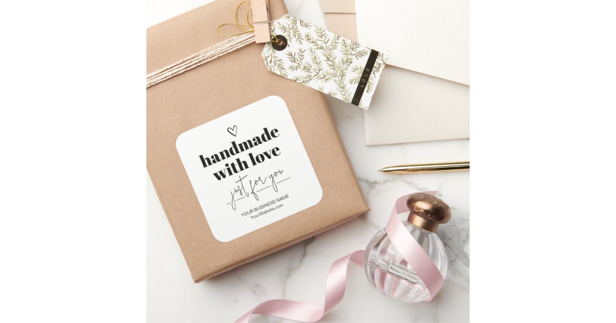 Handmade With Love Square Sticker | Zazzle