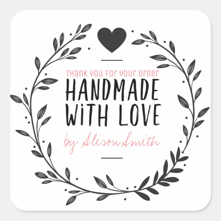 Handmade with Love Square Sticker | Zazzle