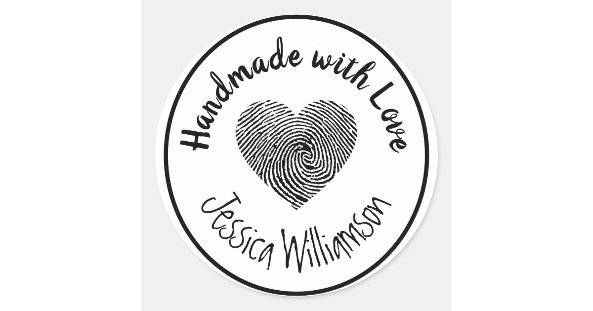 Handmade with Love Sticker Heart Name Personalized | Zazzle