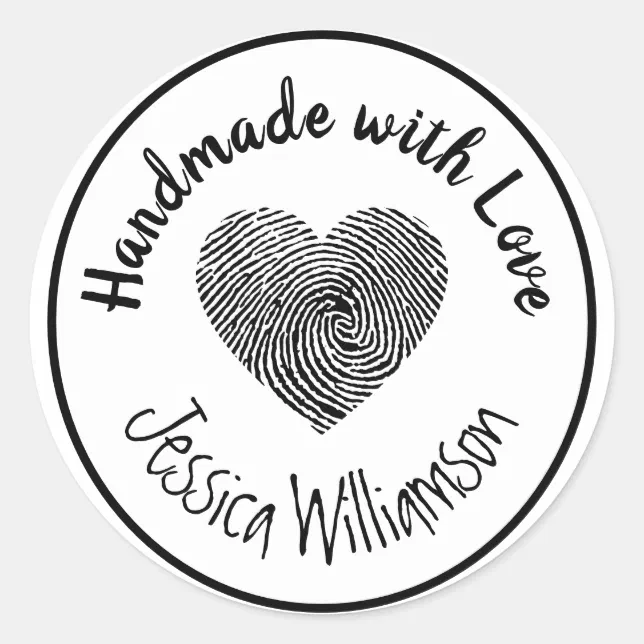 Handmade with Love Sticker Heart Name Personalized | Zazzle
