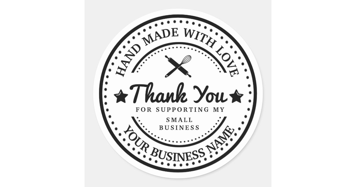 Handmade with love | thank you | bakery sticker | Zazzle