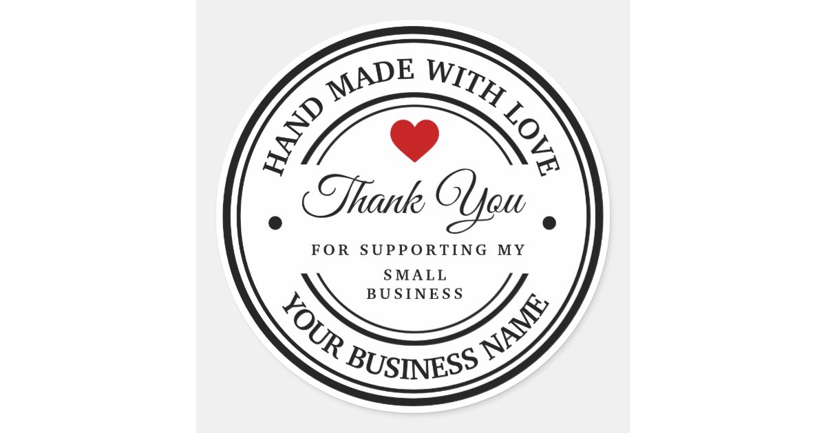 handmade with love | thank you classic round sticker | Zazzle