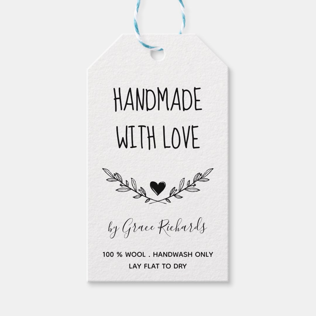 Handmade with Love Twigs Heart Cute Gift Tags | Zazzle