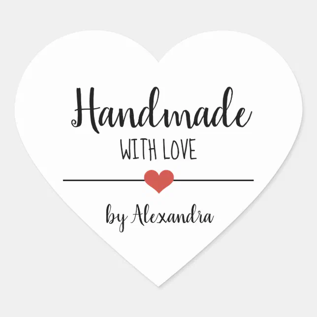 Handmade with love white personalized heart sticker | Zazzle