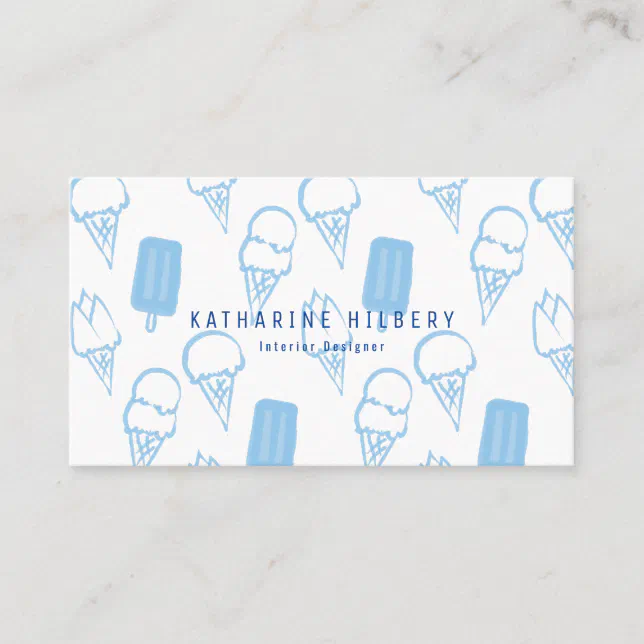 Handpainted Ice Cream Pattern Blue Business Card | Zazzle