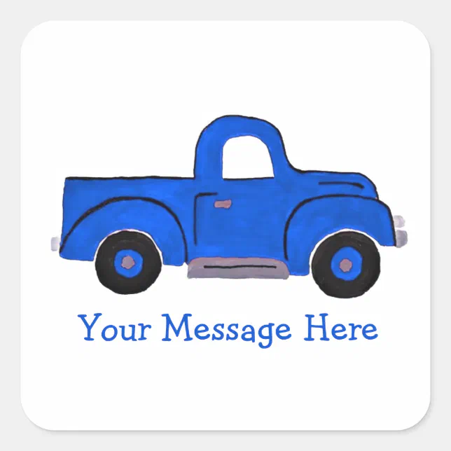 Handpainted Vintage Blue Truck Design Square Sticker | Zazzle
