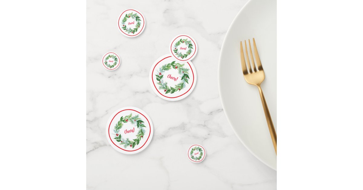 Handpainted Watercolor Christmas Holiday Wreath Confetti | Zazzle