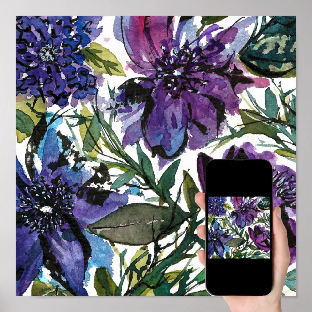 Handpainted watercolor Floral design Poster | Zazzle