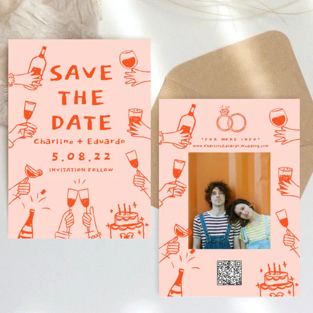Handpainting Funky Retro Contemporary Save The Date | Zazzle