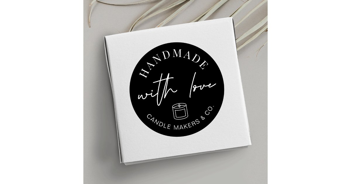 Handpoured With Love Minimalist Black Candle Classic Round Sticker | Zazzle
