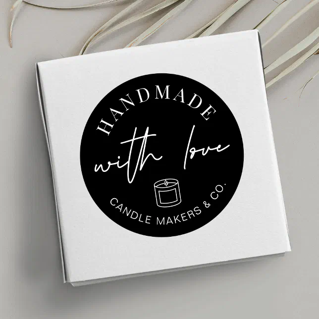 Handpoured With Love Minimalist Black Candle Classic Round Sticker | Zazzle