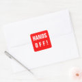 Hands Off! sign red Square Sticker | Zazzle