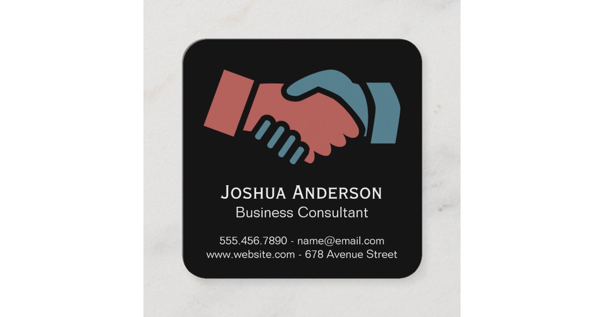 Handshake Icon | Business Consultant Square Business Card | Zazzle.com