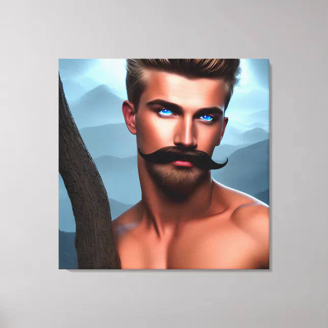 Handsome Mustache Muscular Man Canvas Print | Zazzle