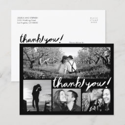 Handwrite 4 Photo Collage Thank You Black Postcard | Zazzle