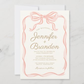 Handwriting Elegant Pink Ribbon Striped Invitation | Zazzle