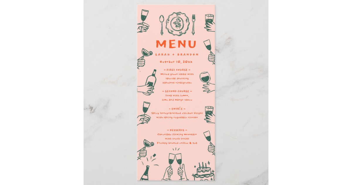Handwriting Hand drawn Retro Wedding Menu | Zazzle