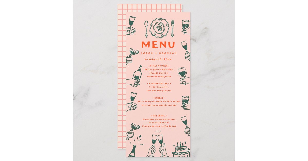 Handwriting Hand drawn Retro Wedding Menu | Zazzle