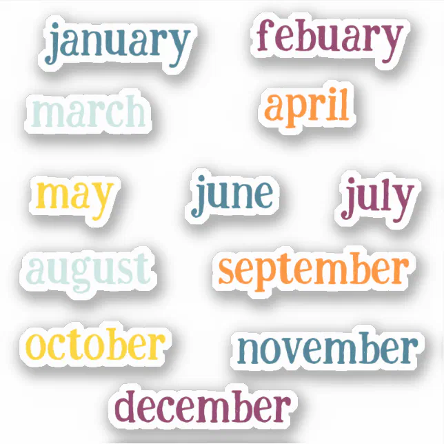 Handwriting Months Of The Year Script Coloful Sticker | Zazzle