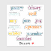 Handwriting Months Of The Year Script Coloful Sticker | Zazzle