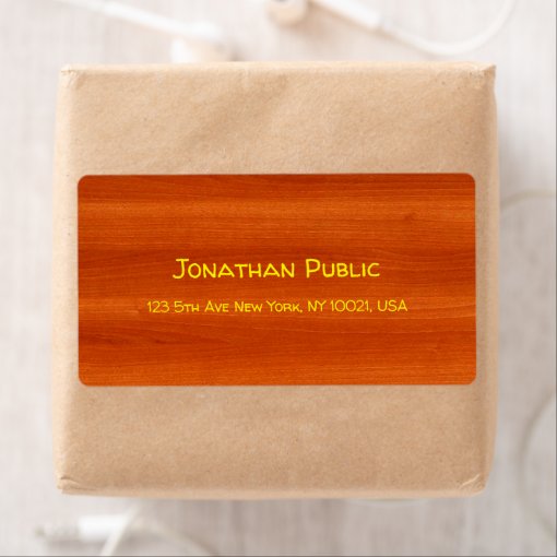 Handwriting Name Text Walnut Wood Gold Shipping Label | Zazzle