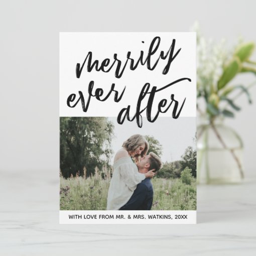 Handwriting on White Merrily Ever After, Photo Holiday Card | Zazzle