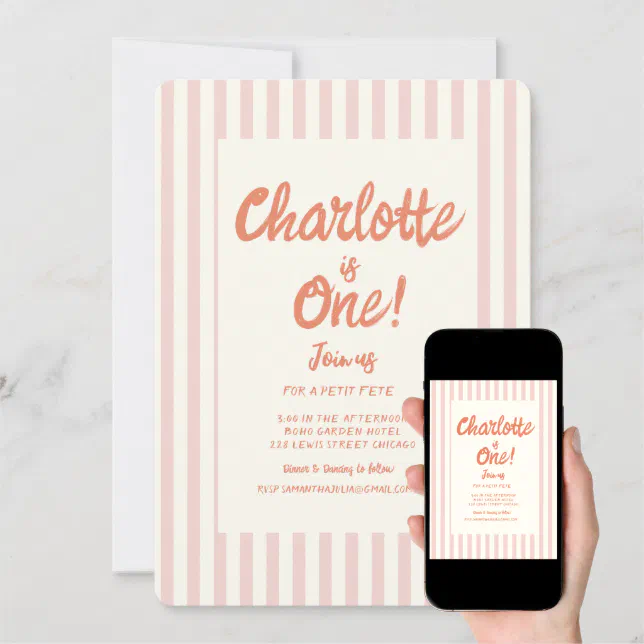 Handwriting Pink Pastel Retro Baby Birthday Invitation | Zazzle