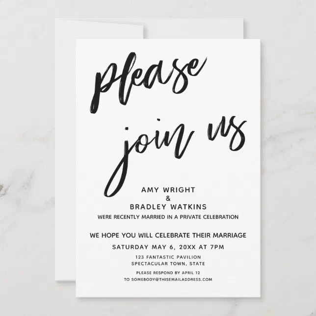 Handwriting Please Join Us After Wedding Reception Invitation | Zazzle
