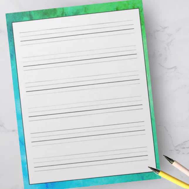 Handwriting Practice Sheets Green Blue Watercolor Notepad | Zazzle
