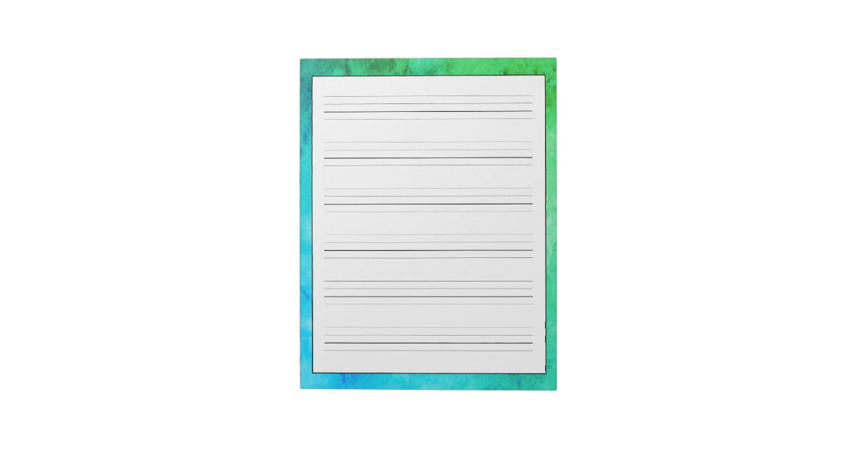 Handwriting Practice Sheets Green Blue Watercolor Notepad | Zazzle