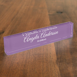 Handwriting Purple Professional Plain Elegant Desk Name Plate | Zazzle