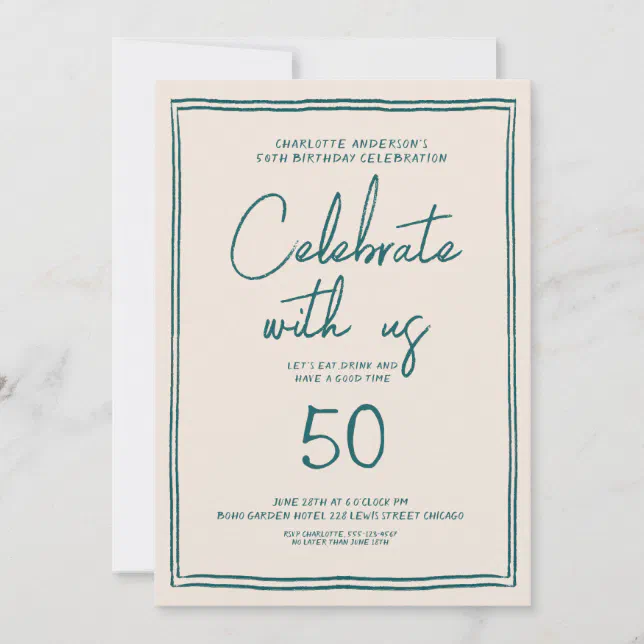 Handwriting Retro 50th Birthday Party Invitation | Zazzle