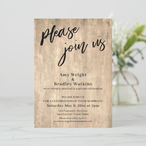 Handwriting, Rustic Please Join Us Reception-Only Invitation | Zazzle