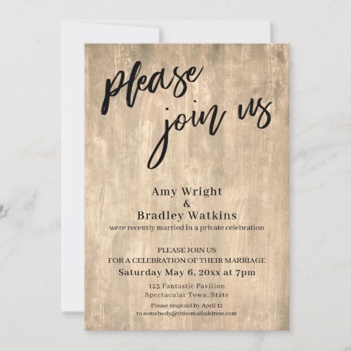 Handwriting, Rustic Please Join Us Reception-Only Invitation | Zazzle