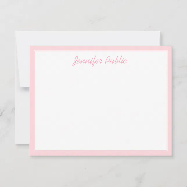 Handwriting Script Pink Border Chic Template Flat | Zazzle