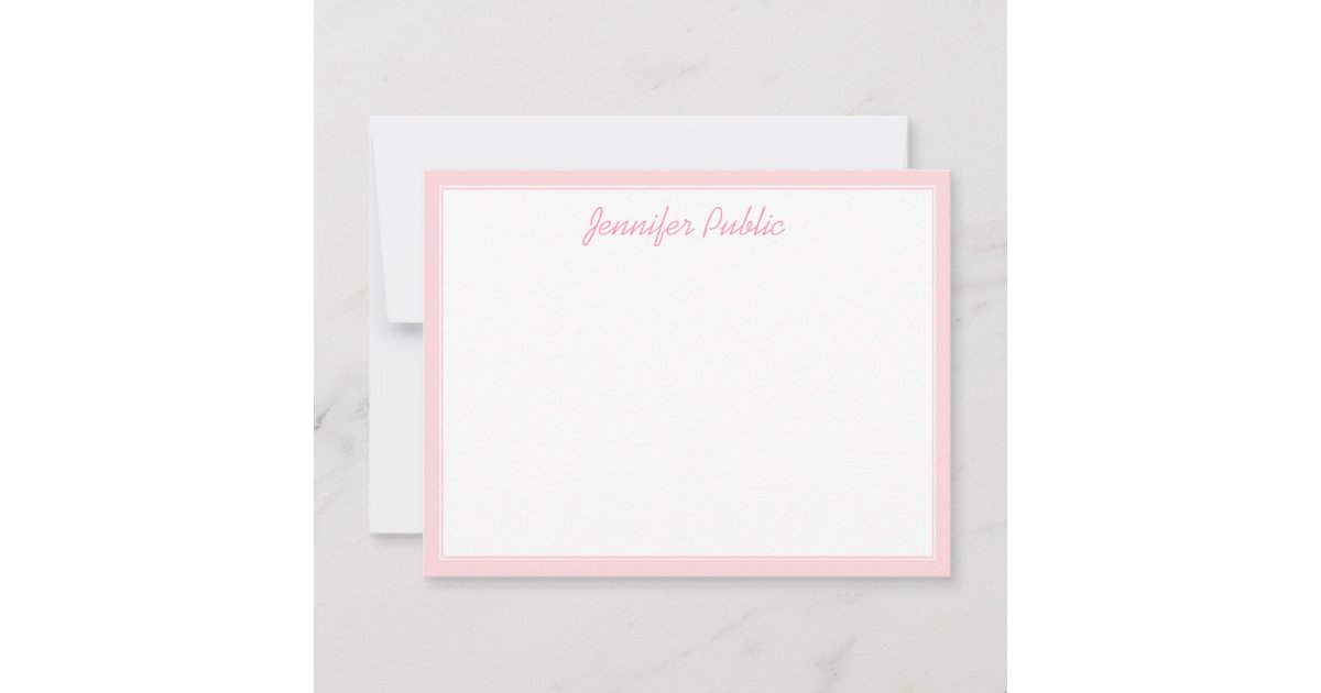 Handwriting Script Pink Border Chic Template Flat | Zazzle