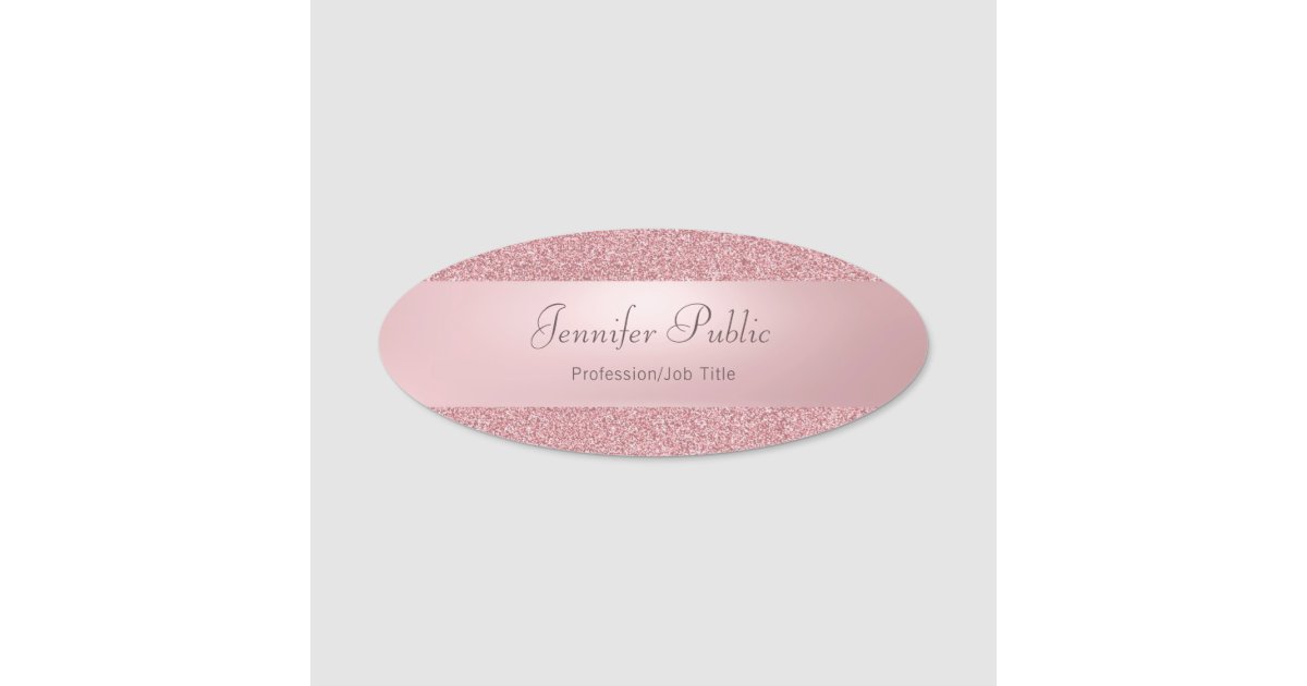 Handwriting Script Rose Gold Glitter Template Chic Name Tag | Zazzle