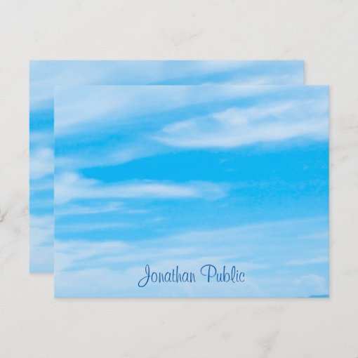 Handwriting Script Template Blue Sky White Clouds | Zazzle